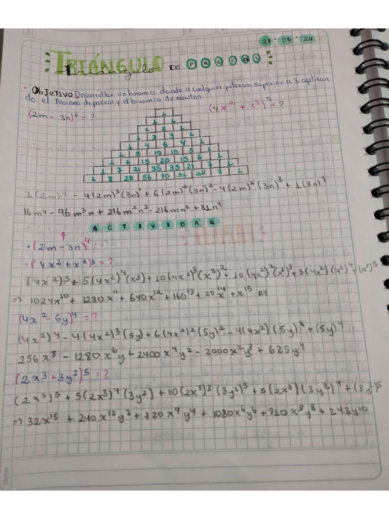 Ejercicios Del Triángulo de Pascal | PDF Ejercicios Del Triángulo de Pascal | PDF