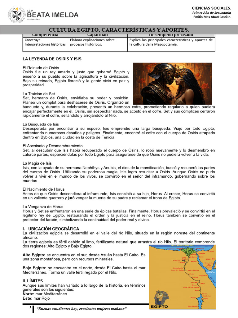 1° Ficha de Trabajo - Egipto | PDF | Horus | Antiguo Egipto
