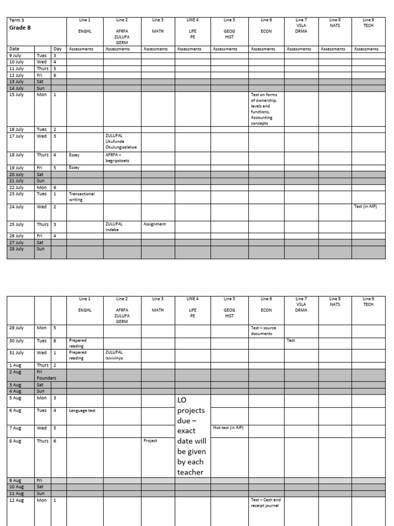 Assessment Planner GR 8 | PDF