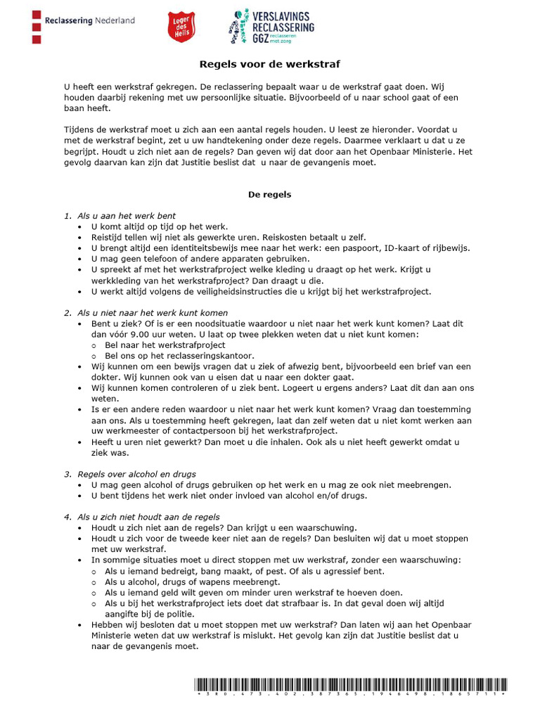 Regels Voor de Werkstraf Dekker - Kopie | PDF