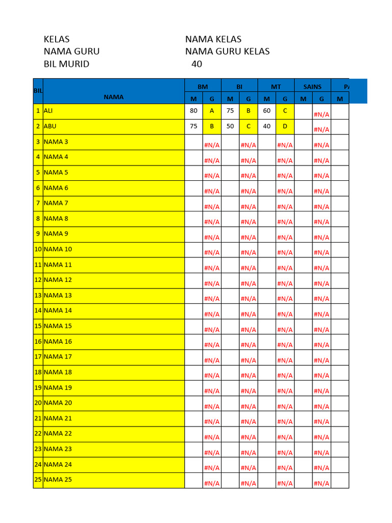Template Pengisian Markah Peperiksaan Offline | PDF