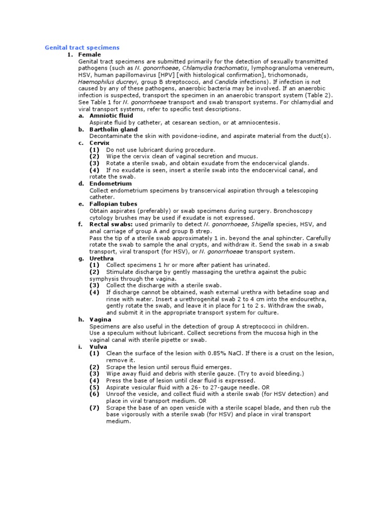 Cervical Specimen Collection for Chlamydia | PDF | Sexually Transmitted ...