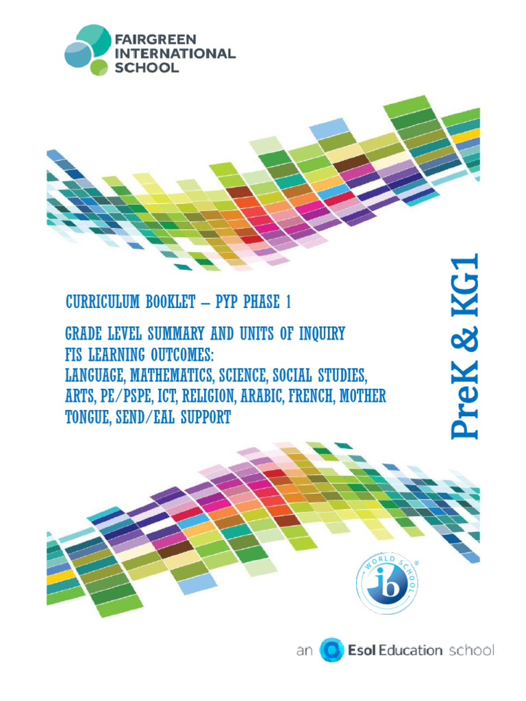 FIS Curriculum Booklet 2018 - 19 PK and KG1 (IB PYP Phase One) | PDF | Learning | Numbers