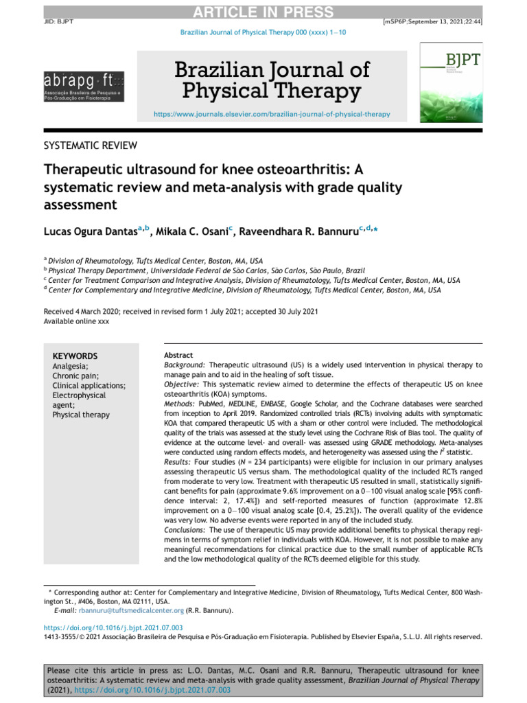Brazilian Journal of Physical Therapy | PDF | Systematic Review | Meta ...