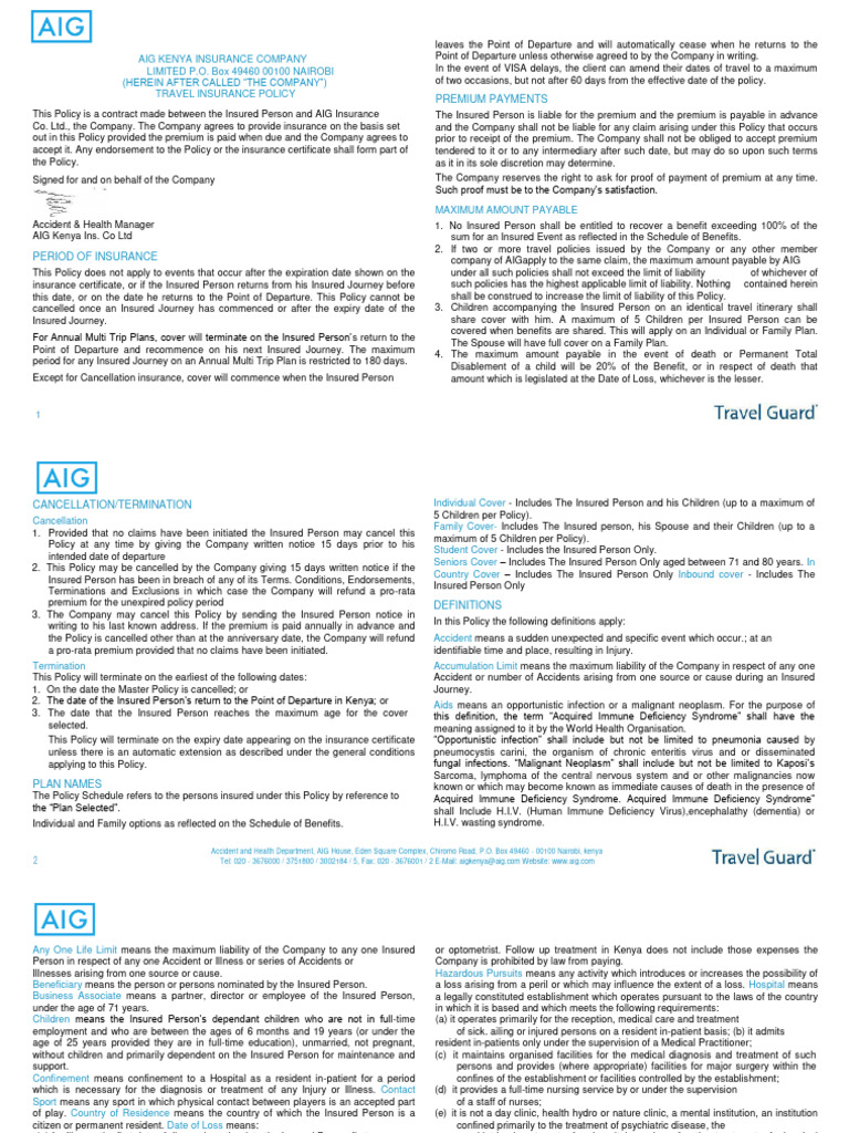 Travel Insurance Policy Details 1 | PDF | Insurance | Mental Disorder