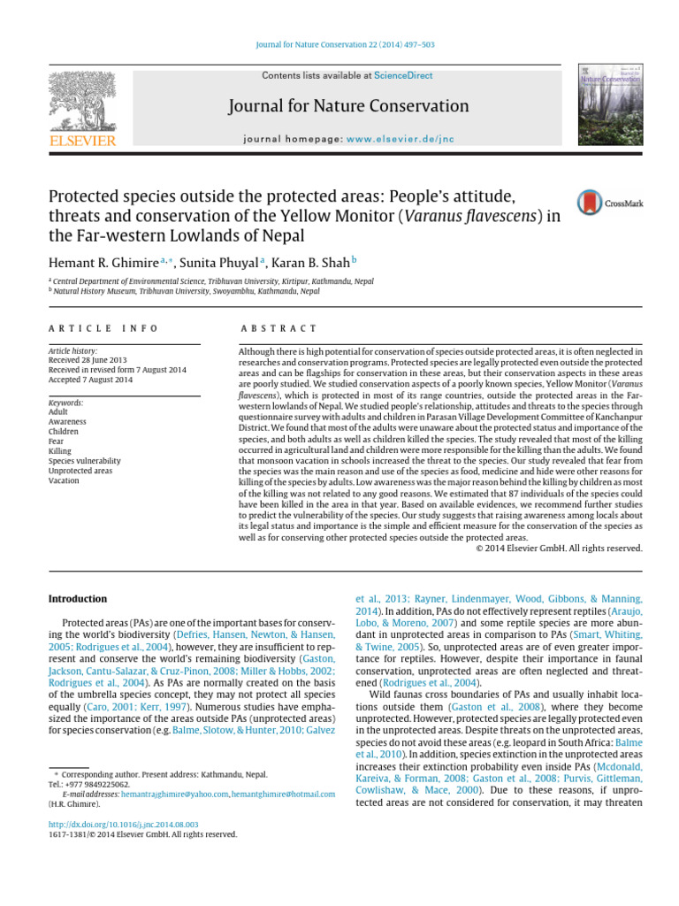 Journal For Nature Conservation: Hemant R. Ghimire, Sunita Phuyal, Karan B. Shah | PDF ...