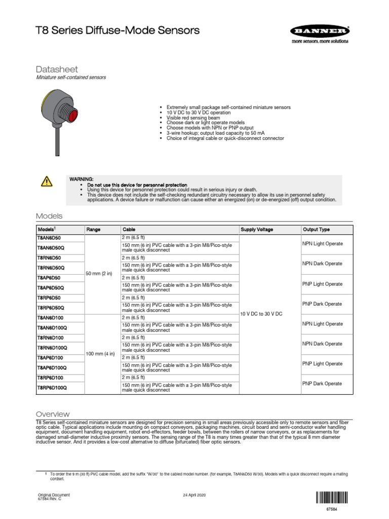 T8 Series Miniature Sensors Overview | PDF | Bipolar Junction ...