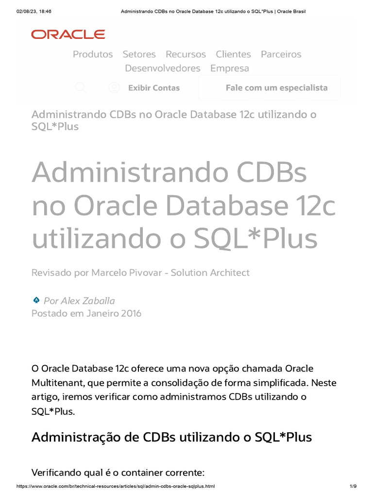 Administrando CDBs No Oracle Database 12c Utilizando o SQL - Plus - Oracle Brasil | PDF ...