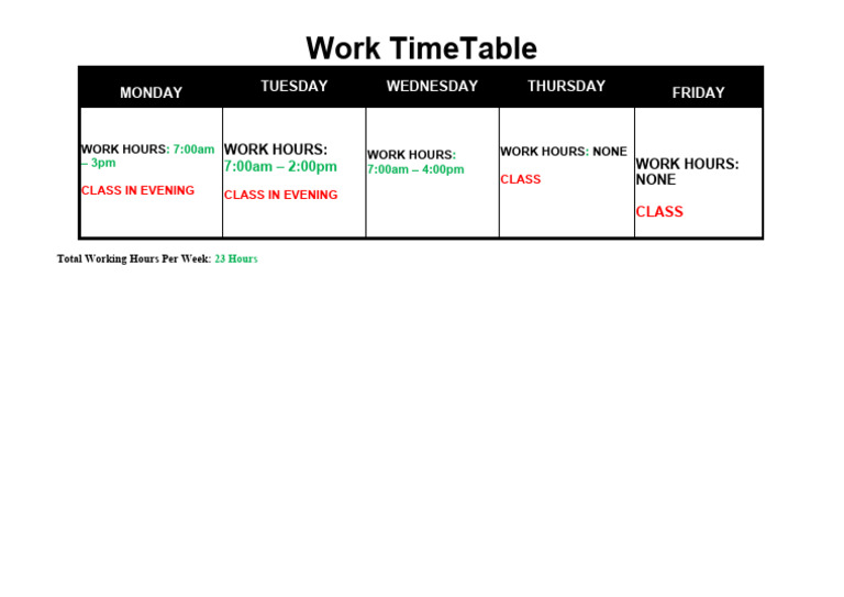 Work Timetable | PDF