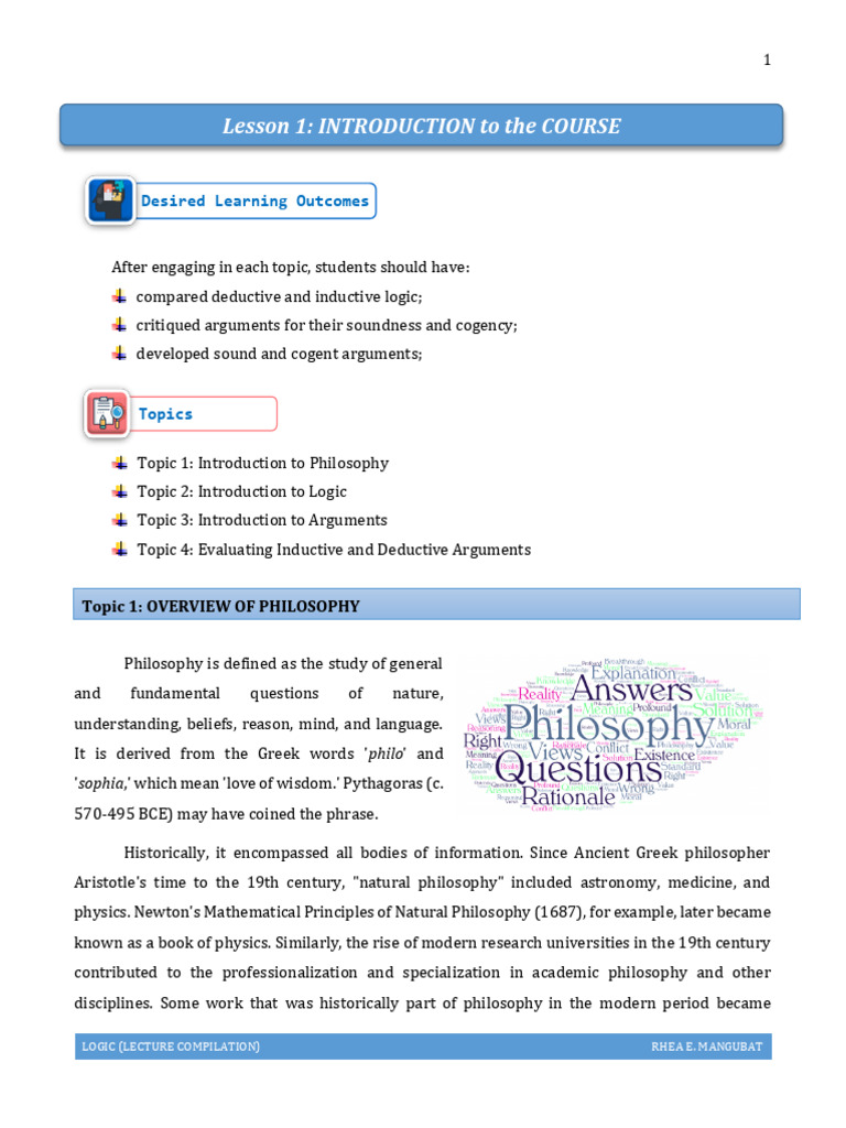 Lesson 1 - Introduction To The Course | PDF | Argument | Logic
