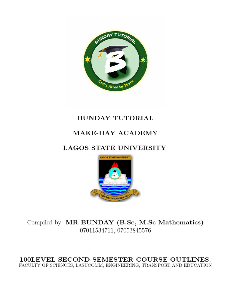 Tut 2nd Sem Courseoutlines | PDF | Integral | Derivative