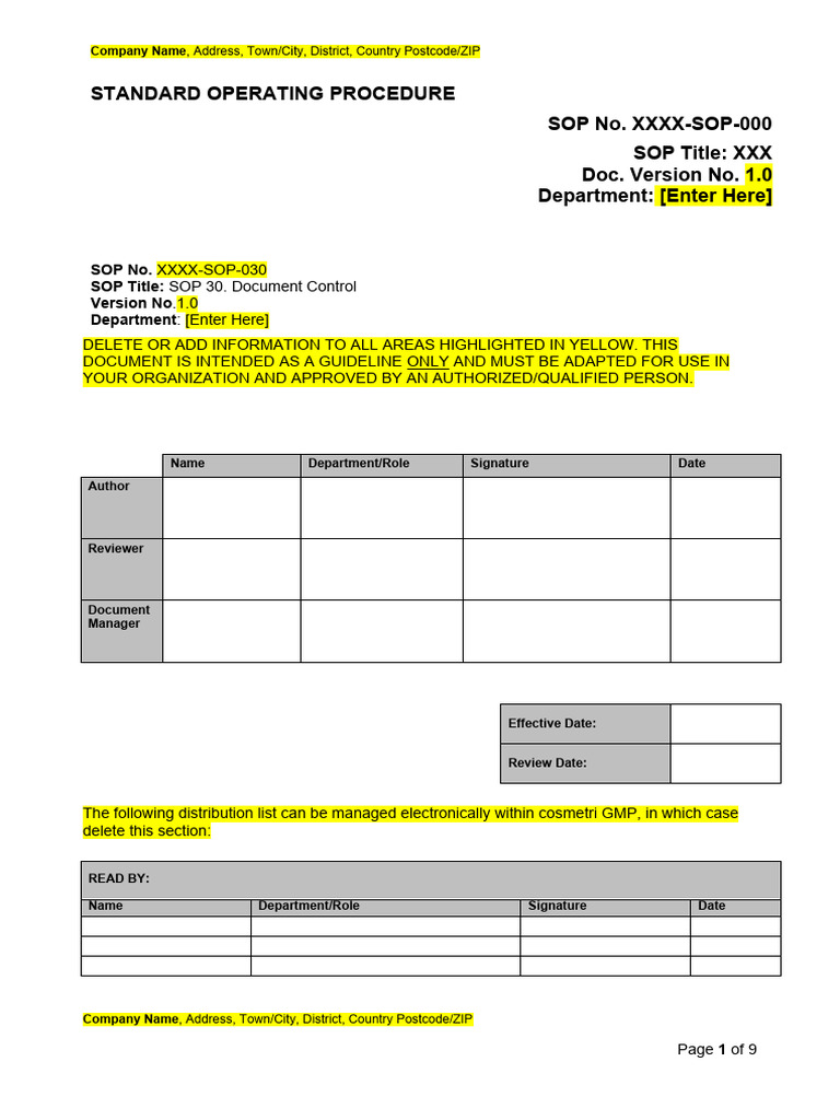 SOP 30 Document-Control TEMPLATE | PDF | Zip (File Format) | Quality ...
