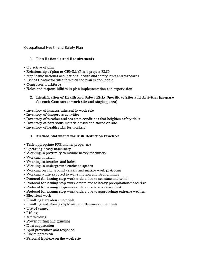 Occupational Health and Safety Plan Outline | PDF | Occupational Safety ...