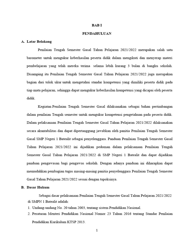 Panduan PTS 1 2021-2022 | PDF