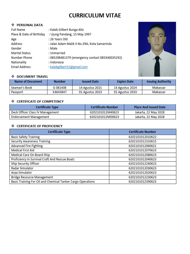 CURRICULUM VITAE TERBARU | PDF | Shipping | Watercraft