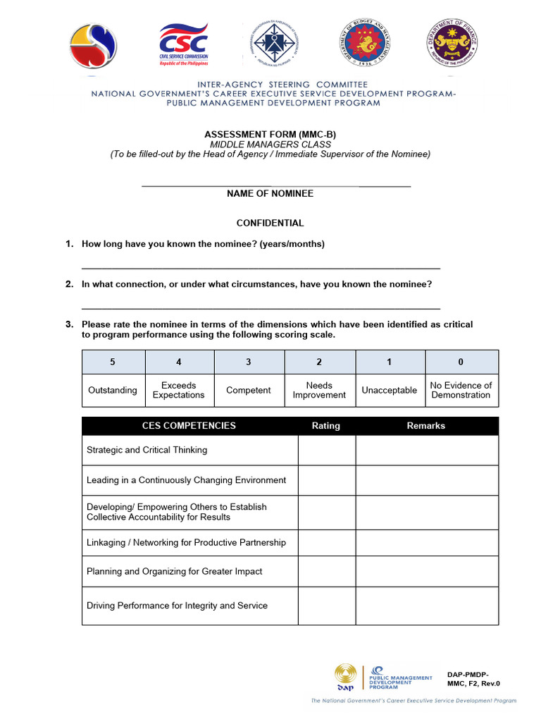 DAP-PMDP-MMC-Form B-Assessment of Immediate Supervisor 2 | PDF | Business