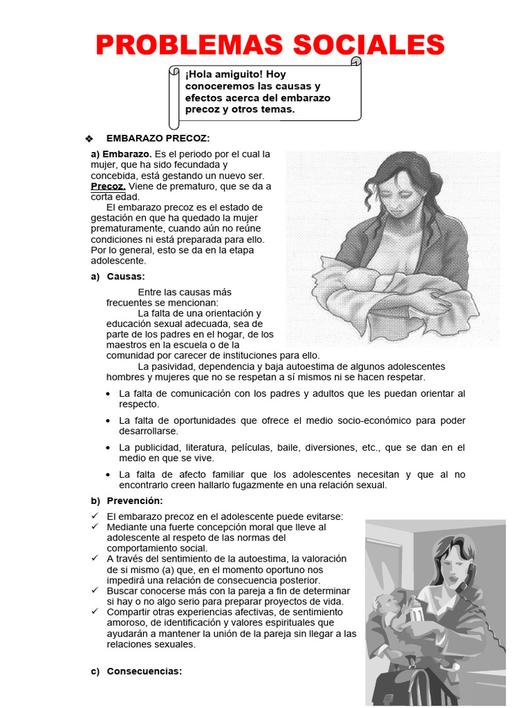FICHA DE PROBLEMAS SOCIALES 5TO | PDF | El embarazo | Adolescencia