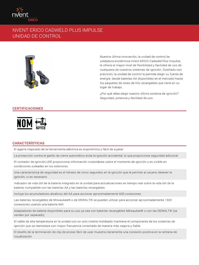 NVent ERICO NVent ERICO Cadweld Plus Impulse Exothermic Welding Control Unit | PDF | Batería ...