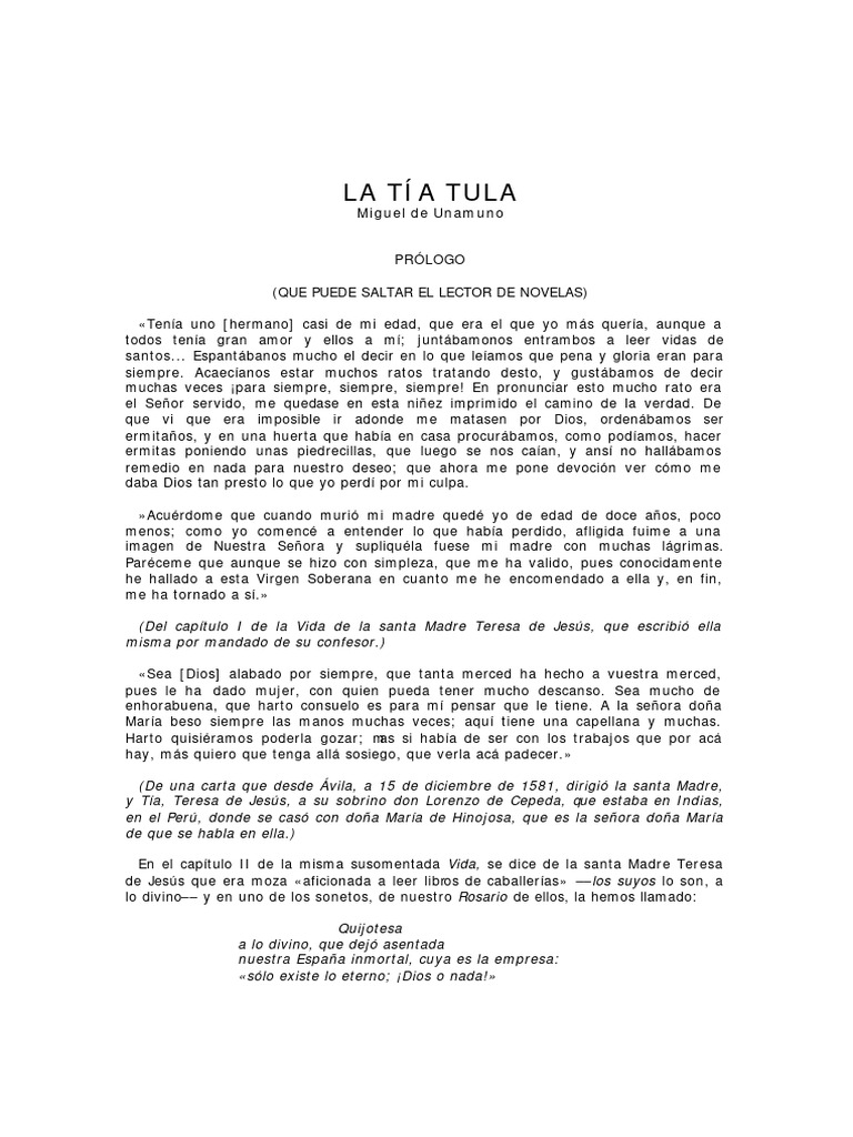 Miguel de Unamuno_Tía Tula | Descargar gratis PDF | Teresa De Ávila | David