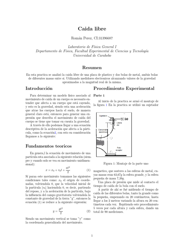 Caida Libre | PDF | Gravedad | Masa