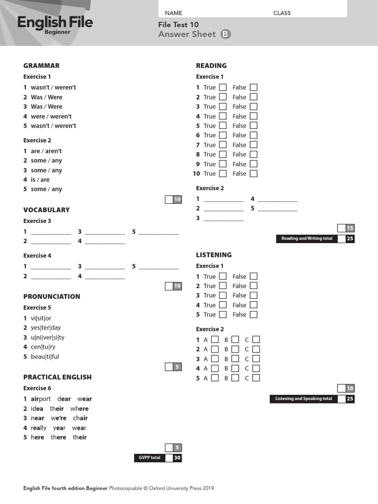 EF4e Beg File Test 10B Answer Sheet | PDF | Languages Of The United ...