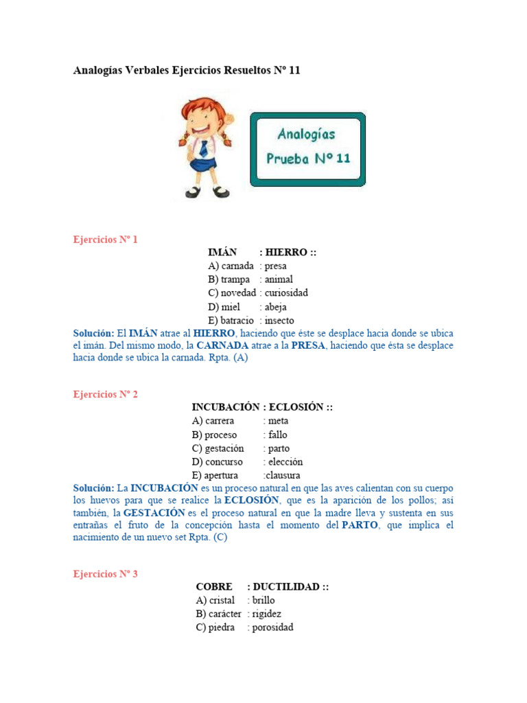 Analogías Verbales Ejercicios Resueltos #11 | PDF | Materiales