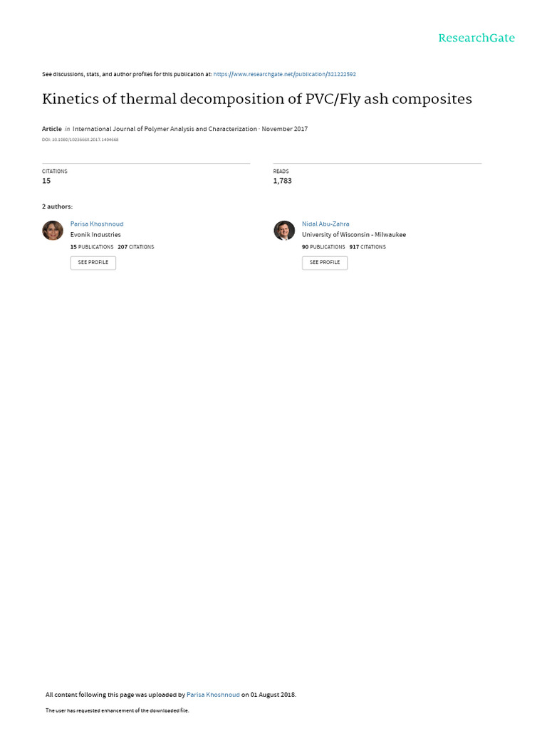 Kinetics of Thermal Decomposition of PVC/Fly Ash Composites | PDF ...