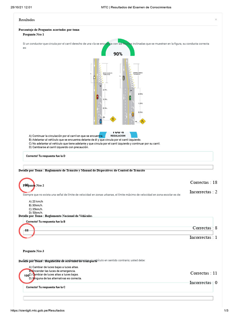 MTC _ Resultados del Examen de Conocimientos | PDF | Tráfico | Transporte