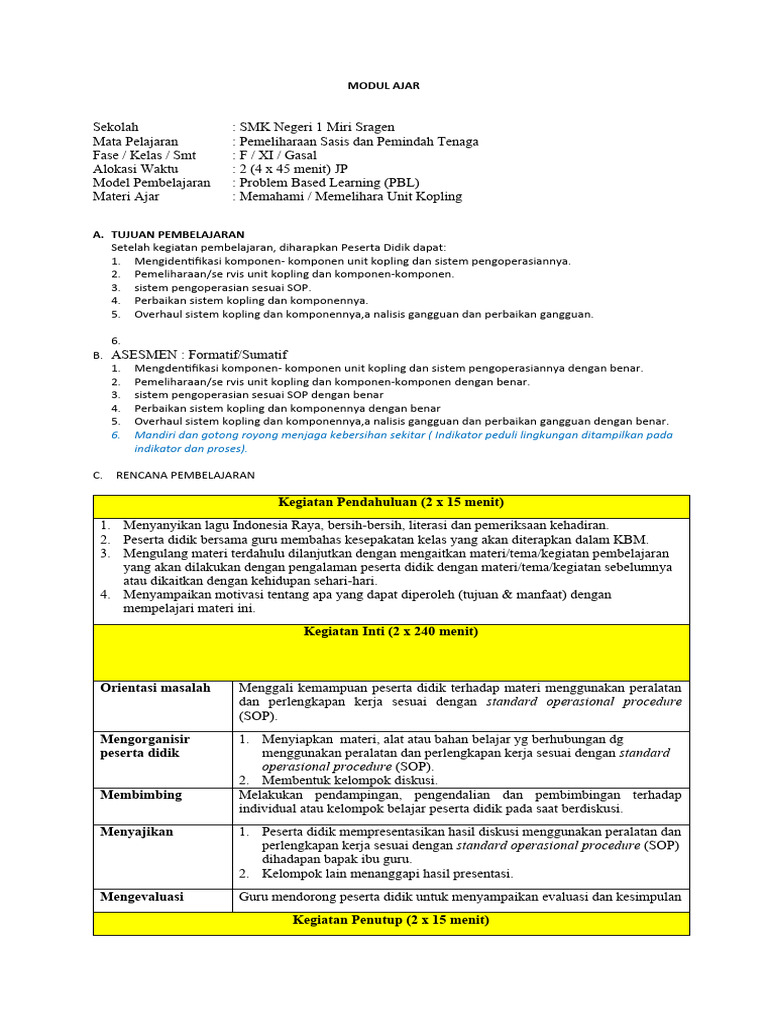 MODUL AJAR RPP Kopling | PDF