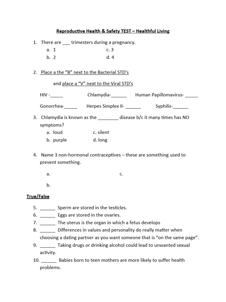 Reproductive Health TEST | PDF | Reproductive System | Human Reproduction