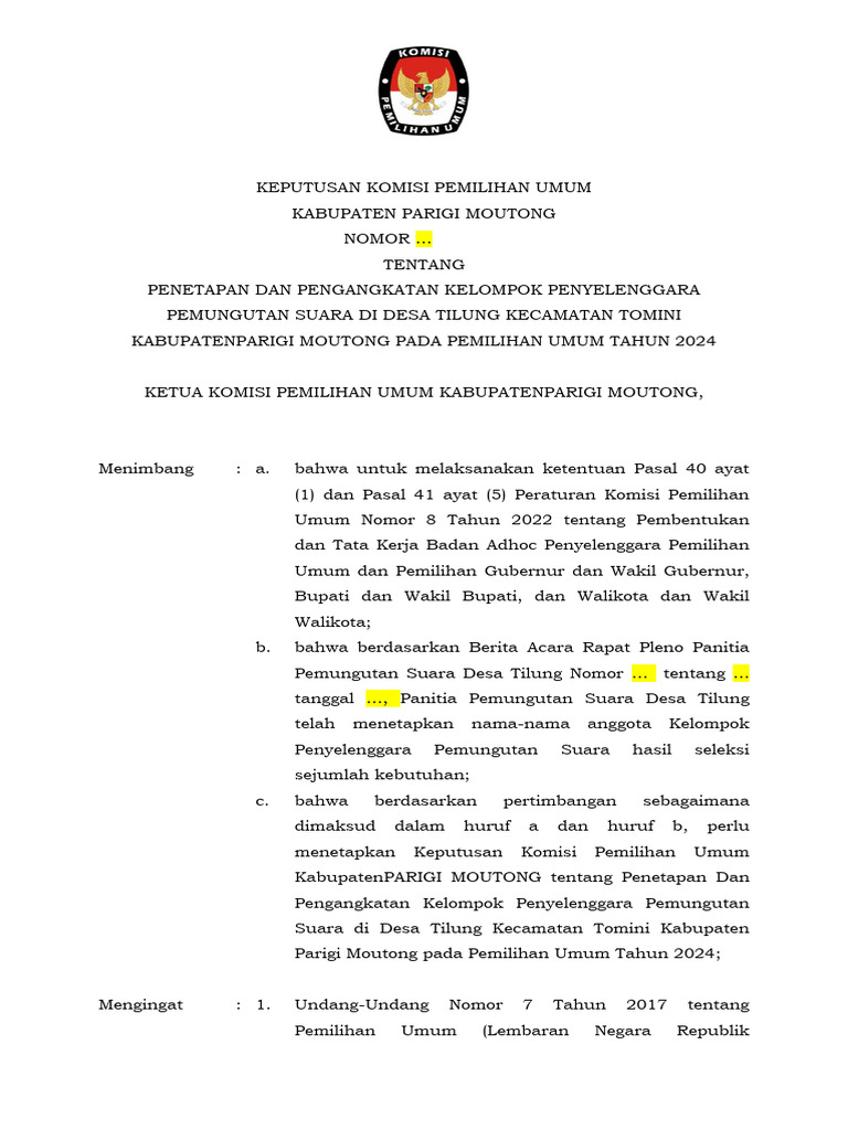FORMAT KEPUTUSAN PENGANGKATAN KPPS V | PDF