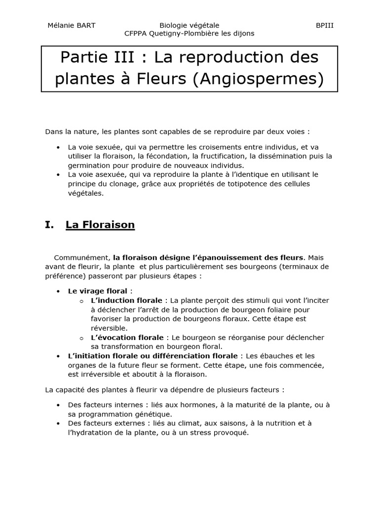 Biologie Végétale - Reproduction Des Végétaux | PDF | Pollinisation ...