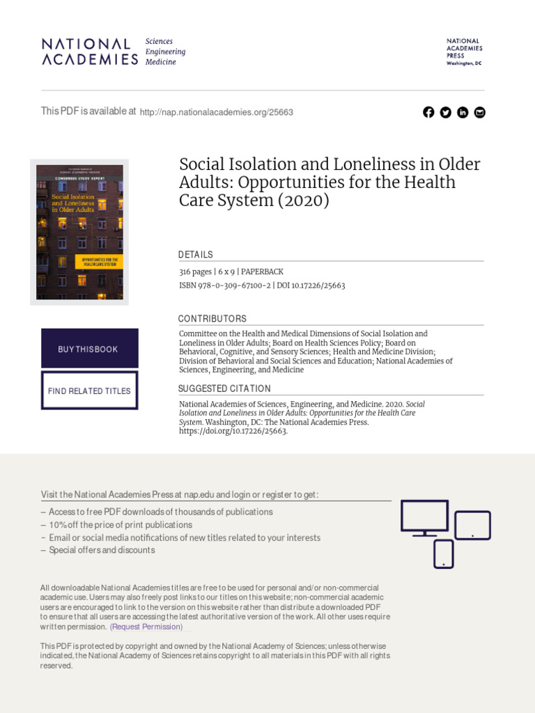 Social Isolation and Loneliness in Older Adults - 2020 - NAP | PDF | Loneliness | Risk