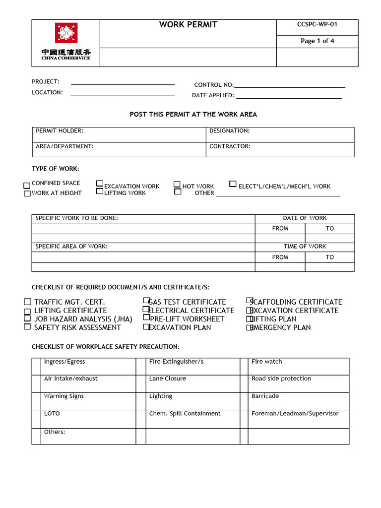 Work Permit CCSPC | PDF | Safety | Personal Protective Equipment