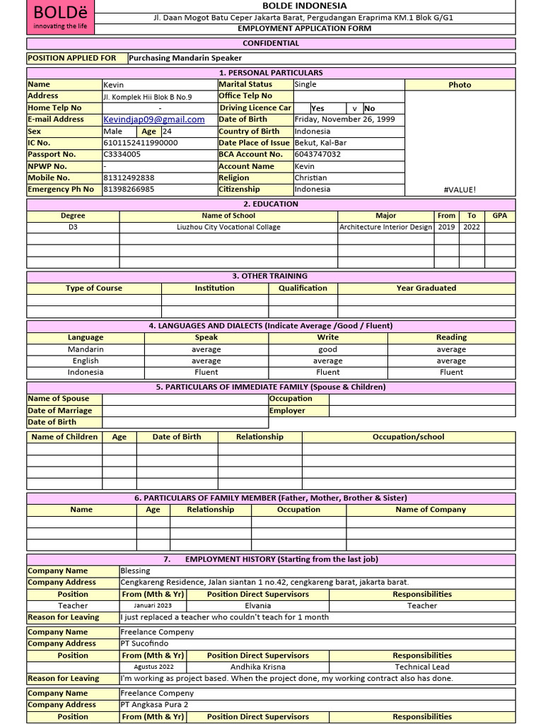 Form Aplikasi Pelamar New | PDF