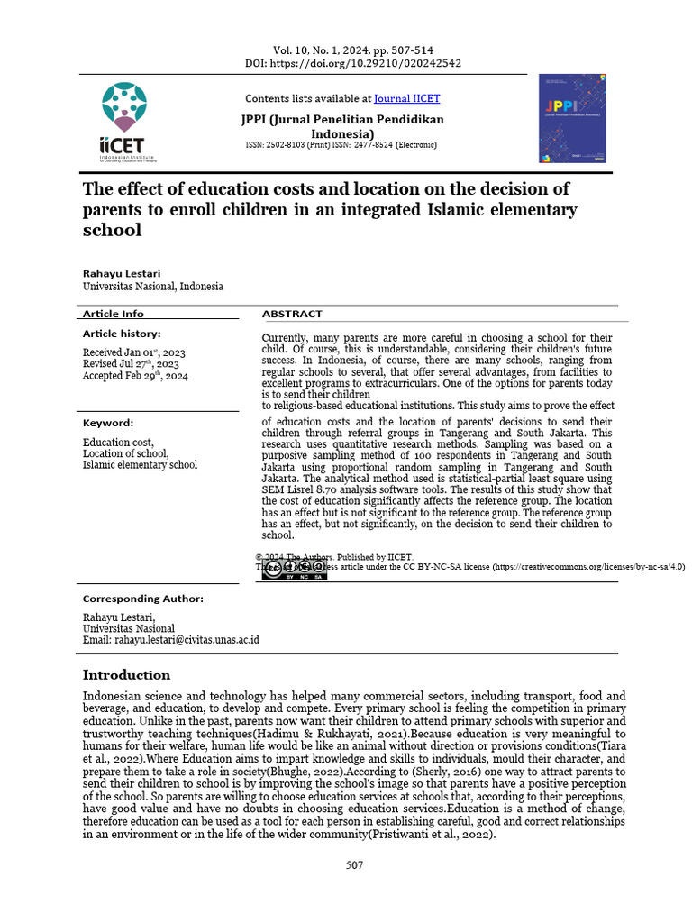 The Effect of Education Costs and Location on the Decision of Parent ...