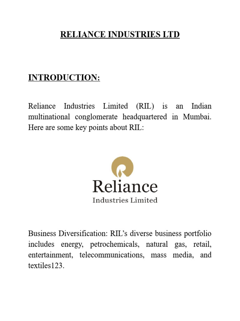 Introduction For Reliance Industries LTD | PDF | Business | Economies
