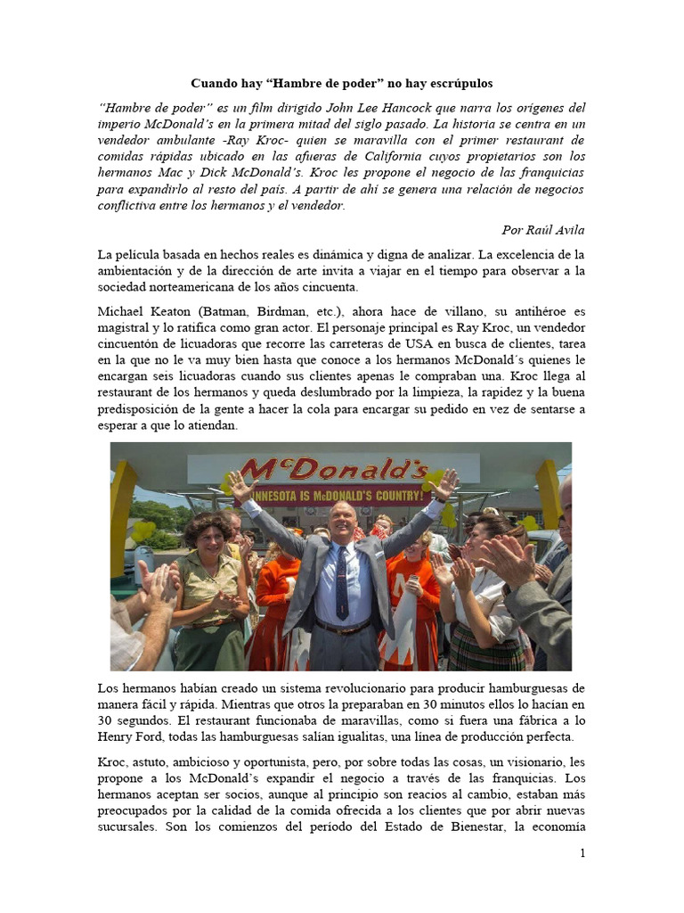 Analisis de La Pelicula Hambre de Poder | PDF | Mc Donald's | Calidad ...