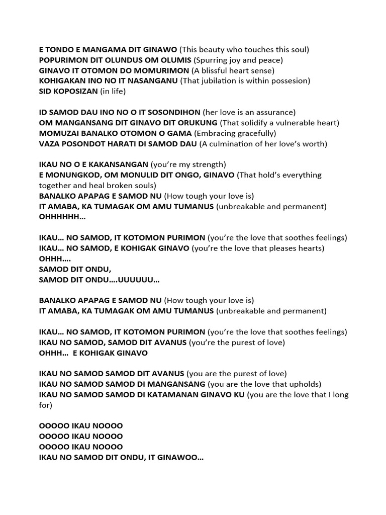 Samod Dit Ondu Lyrics | PDF