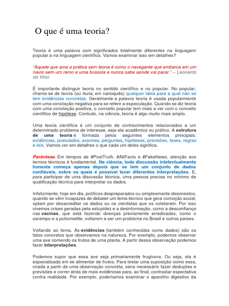 O Que É Uma Teoria | PDF | Teoria | Science