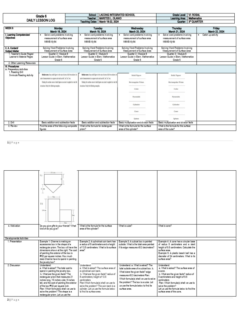 Mathematics Week 8 | PDF | Area
