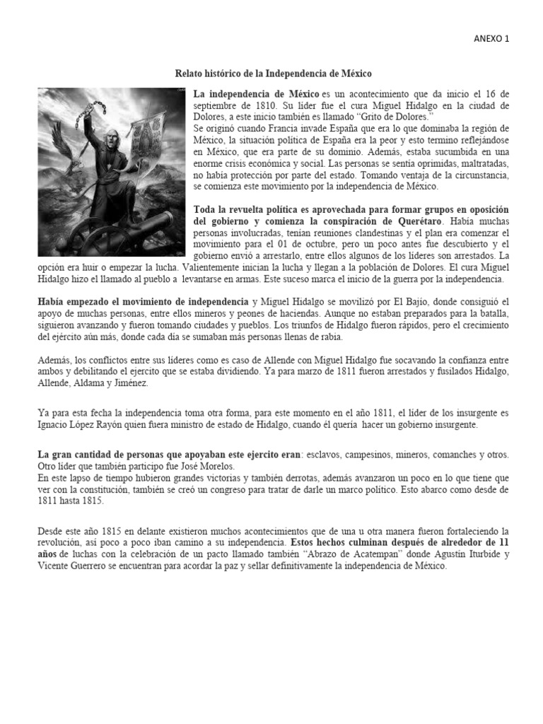 ANEXO 1 Relato histórico de la Independencia de México | Descargar ...