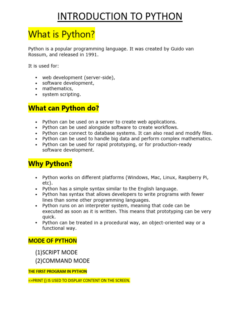 Introduction to Python | Download Free PDF | Data Type | Python ... Introduction to Python | Download Free PDF | Data Type | Python ...