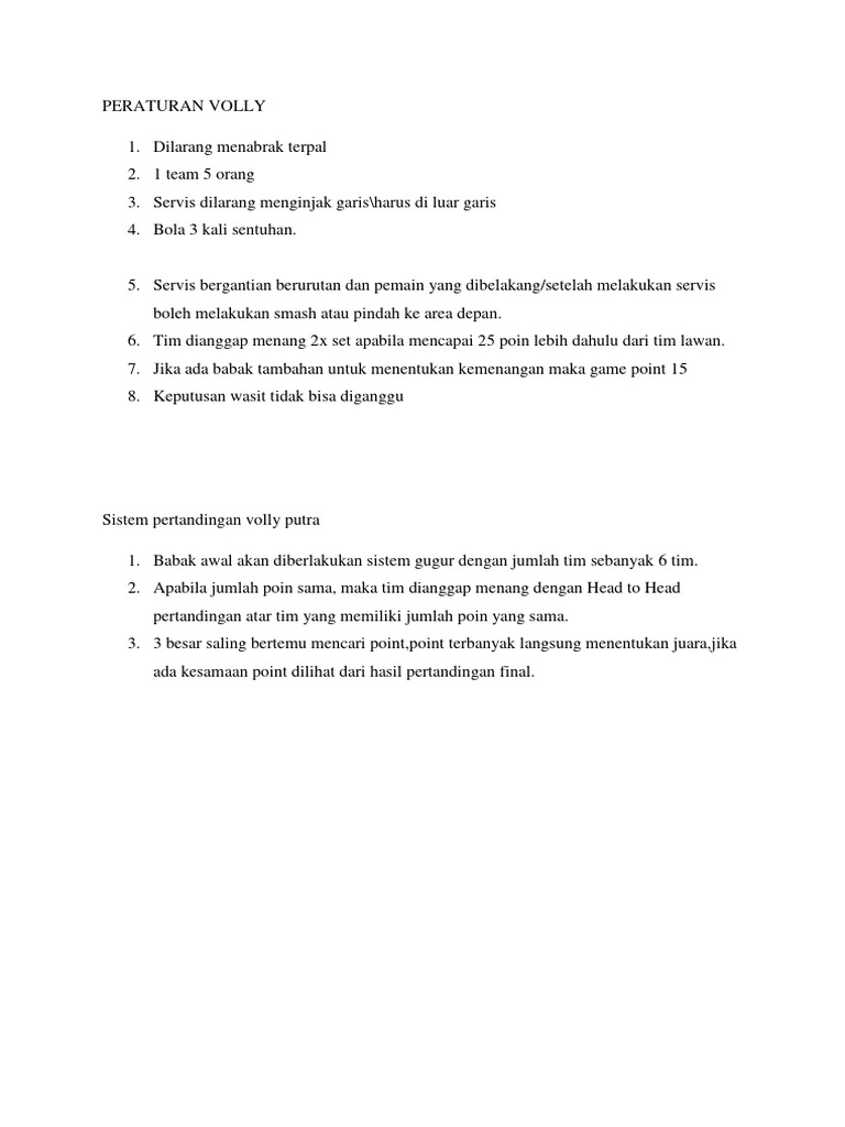 Peraturan Volly | PDF