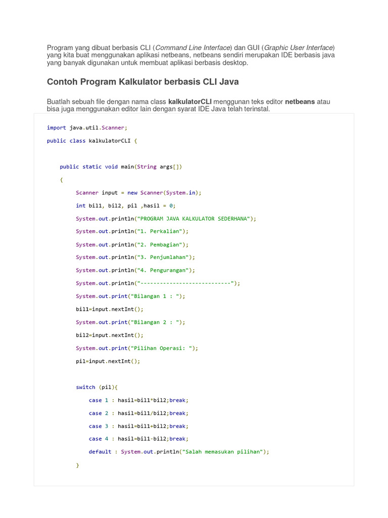 Calculator Sederhana - Netbeans | PDF