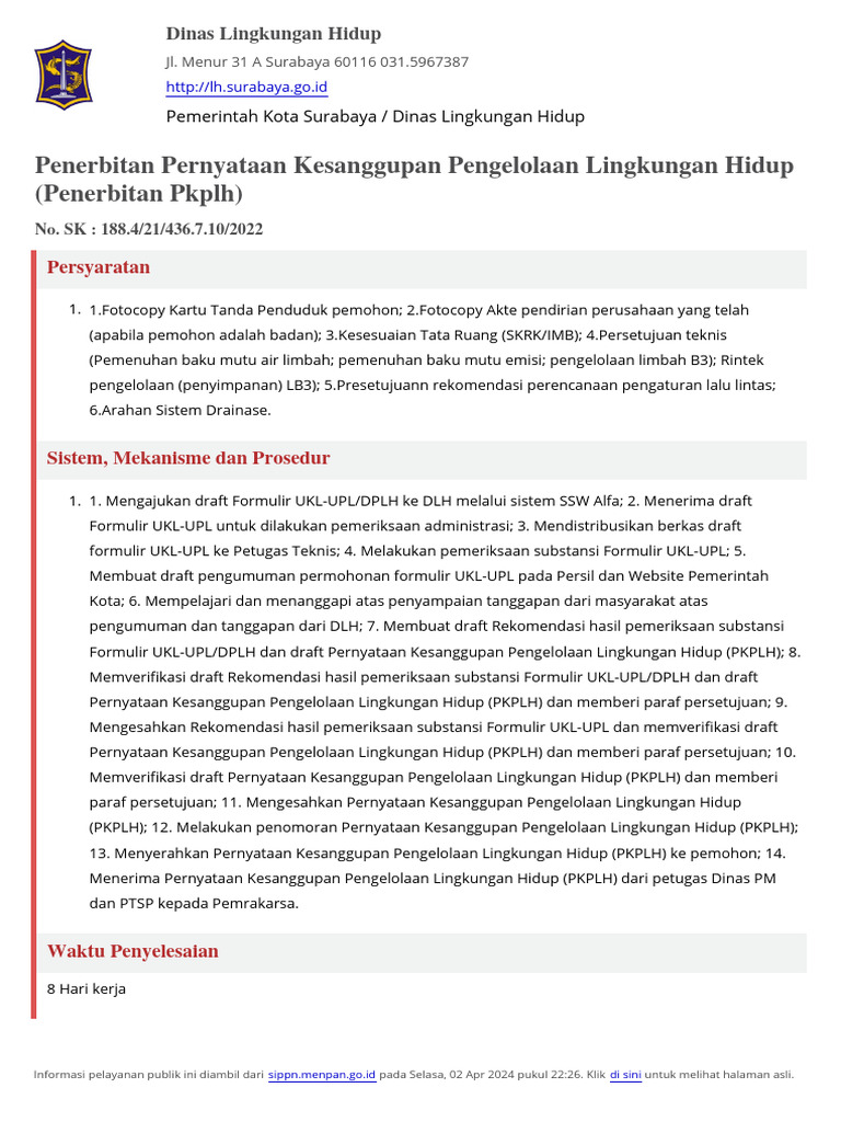 Unduh Standar Pelayanan - Penerbitan Pernyataan Kesanggupan Pengelolaan ...
