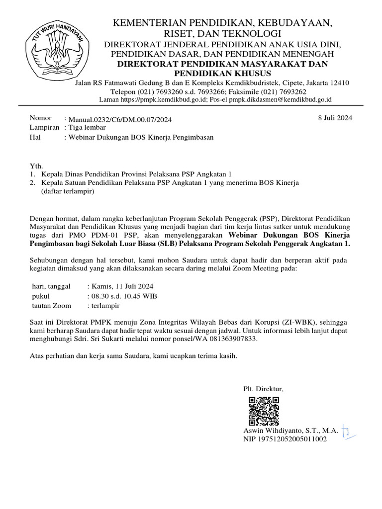 Surat Undangan Webinar Boskin 11 Juli 2024 (1) - SLB | PDF