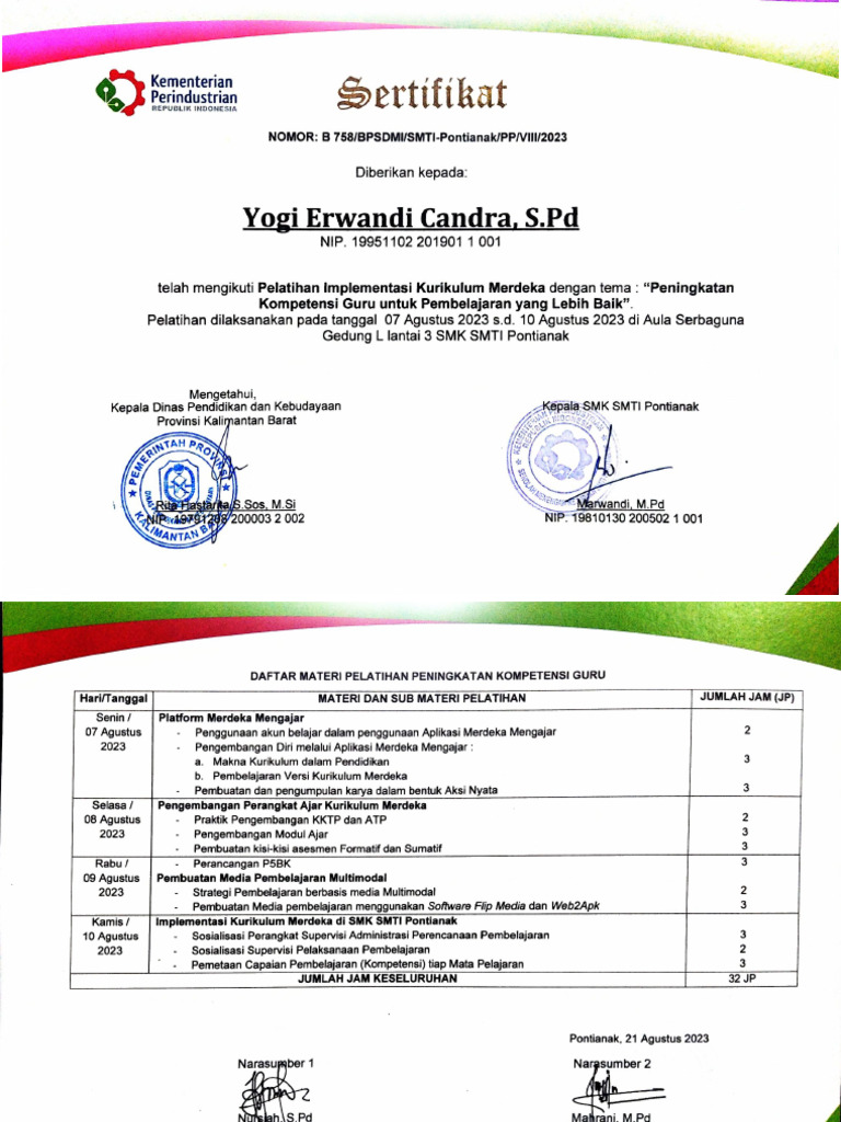 Sertifikat Kurikulum Merdeka | PDF