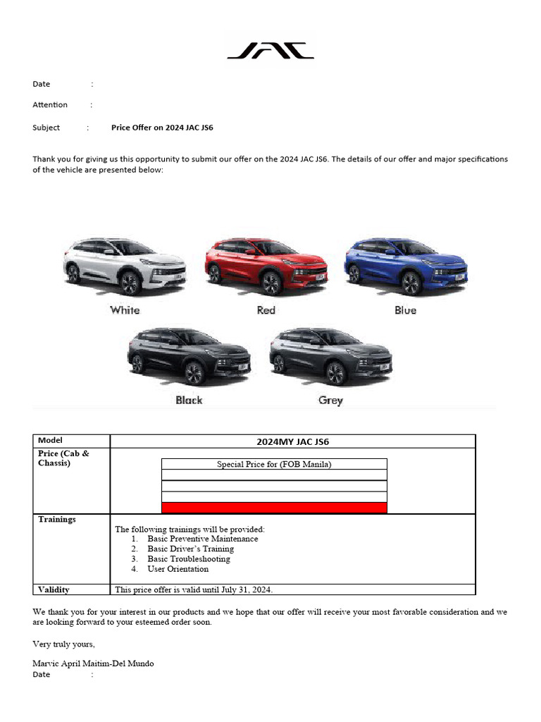 JAC Sample Offer | Download Free PDF | Wheeled Vehicles | Car
