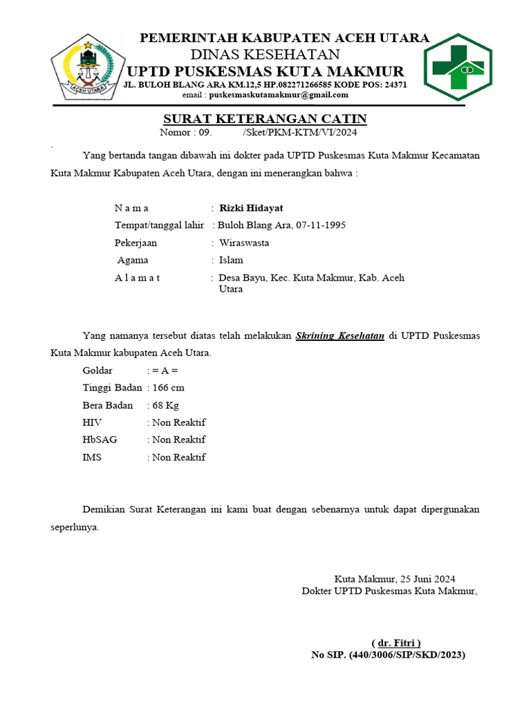 Surat Keterangan Catin | PDF